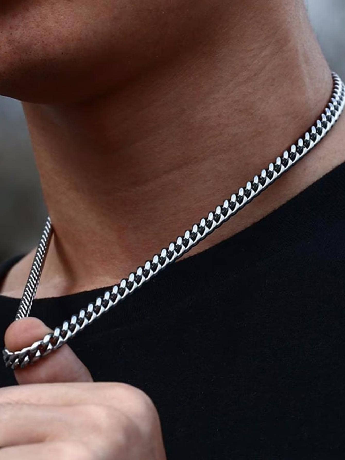 1pc Simple Stainless Steel Chain Men's Chain Necklace Daily Gift, For ...