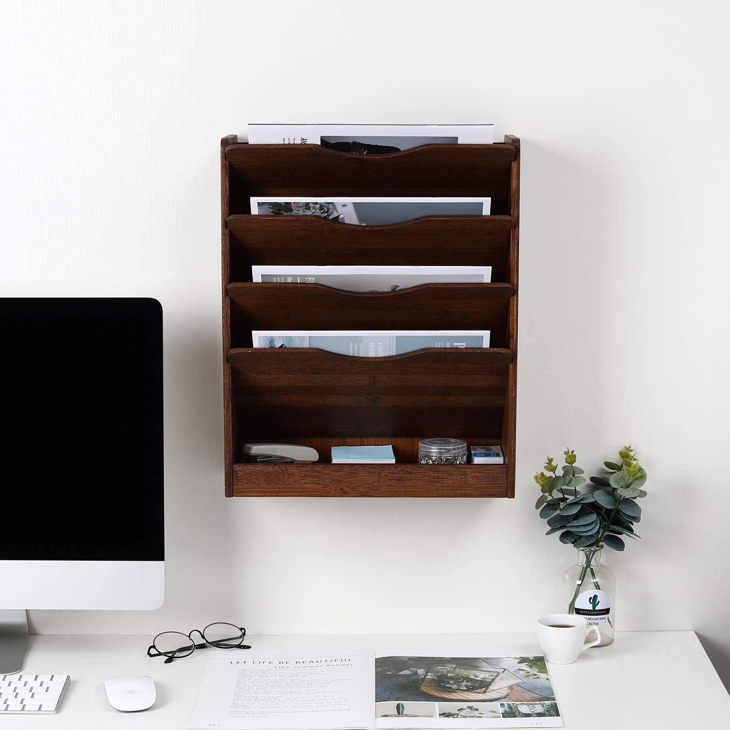 File Trays Bamboo Wall File Organizer, 5 Tier Hanging File Holder, Wall ...