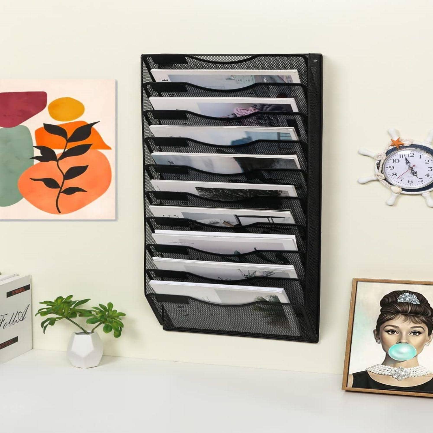 10 Tier Wall File Organizer, Magazine Holder, Hanging Mail Folders ...