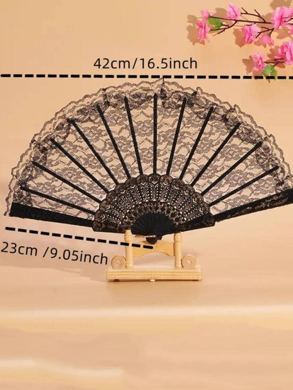 1pc White/Black Lace Folding Fan Ladies Dancing Fan Handheld Fan Home ...
