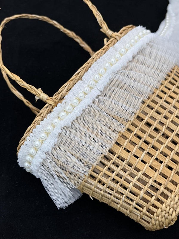 1pc Polyester Decorative Webbing, Modernist Faux Pearl Decor Ruffle ...