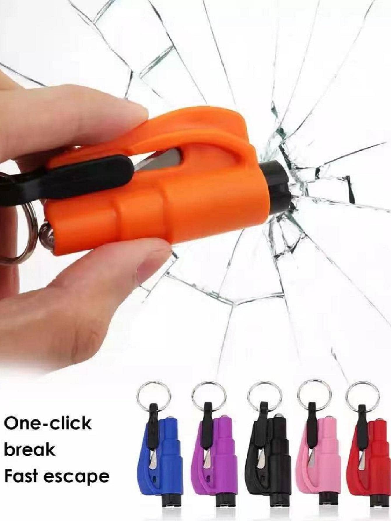 1pc 2-in-1 Safety Belt Cutter Emergency Key Chain Car Escape Tool Metal Safety Hammer Mini Fire ...