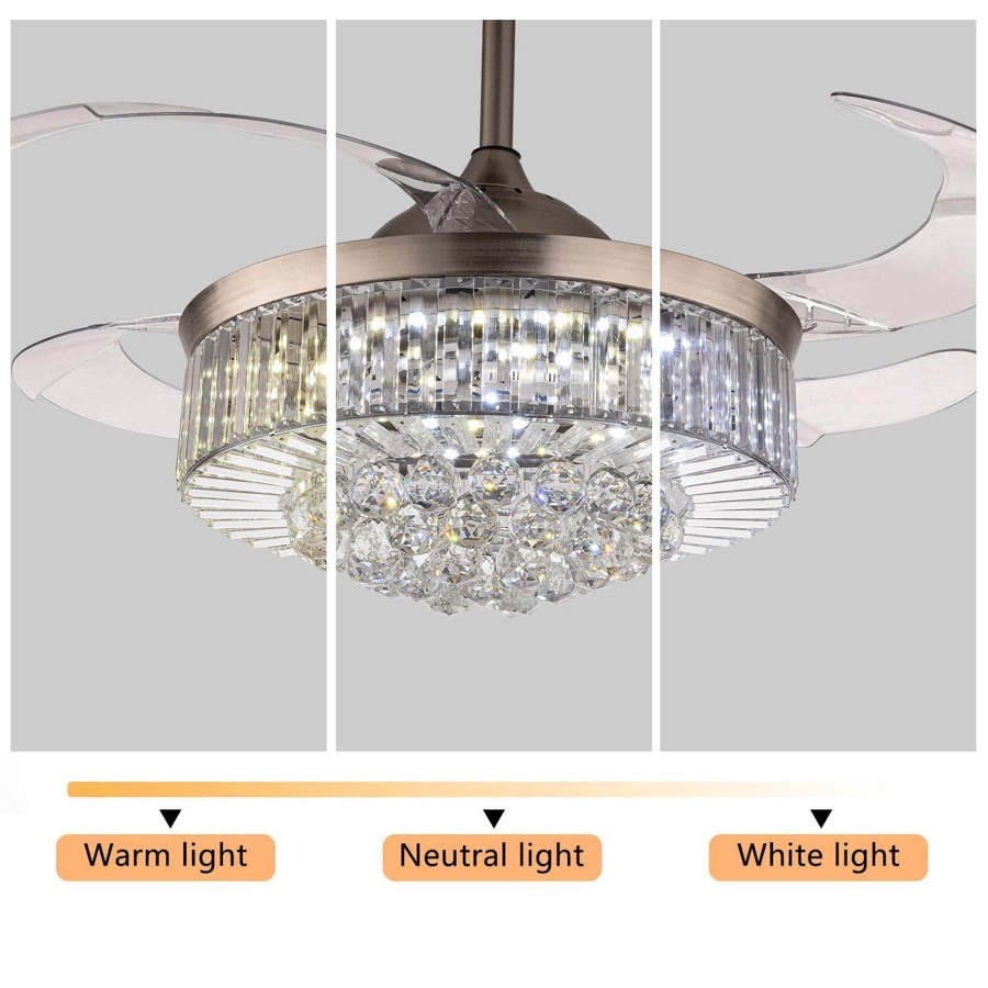 Modern Dimmable Fandelier Crystal Ceiling Fan With Lights And Remote ...