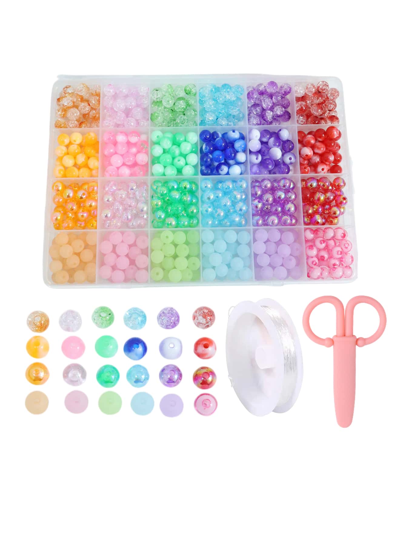 Three Pieces Set Of 24 Grid Box Acrylic Ab Colored Round Beads With ...