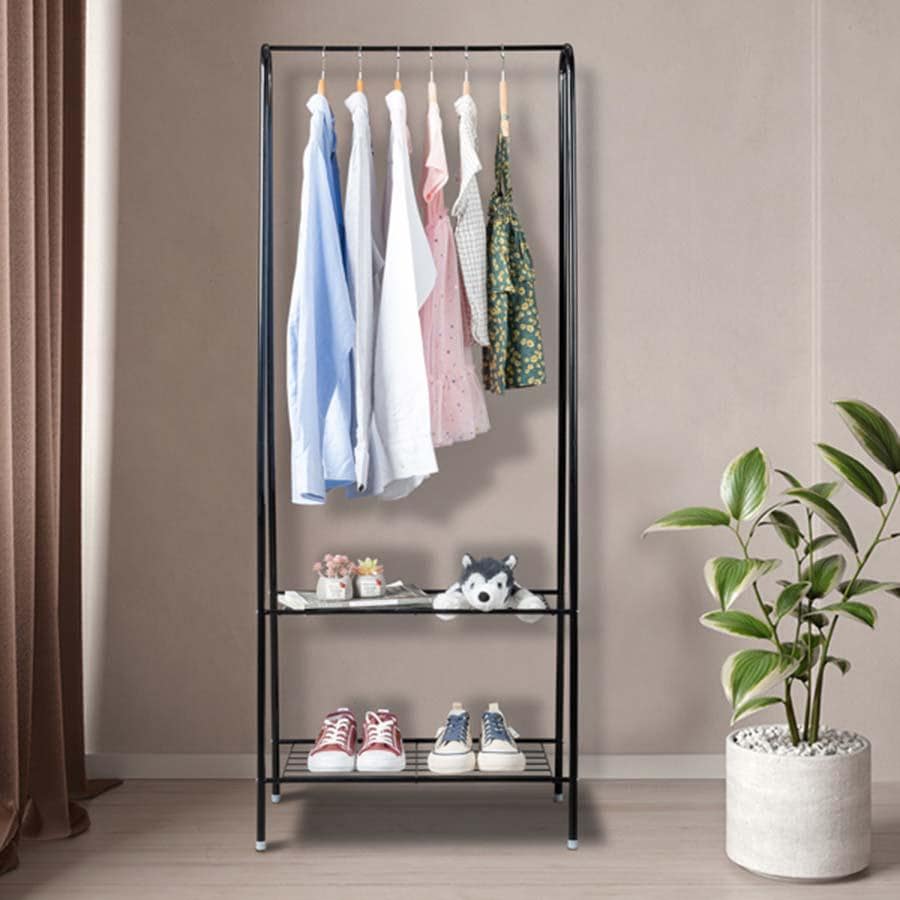 WEKITY 2-Tier Clothes Rack, Clothes Rack with Shelves, Industrial Pipe ...