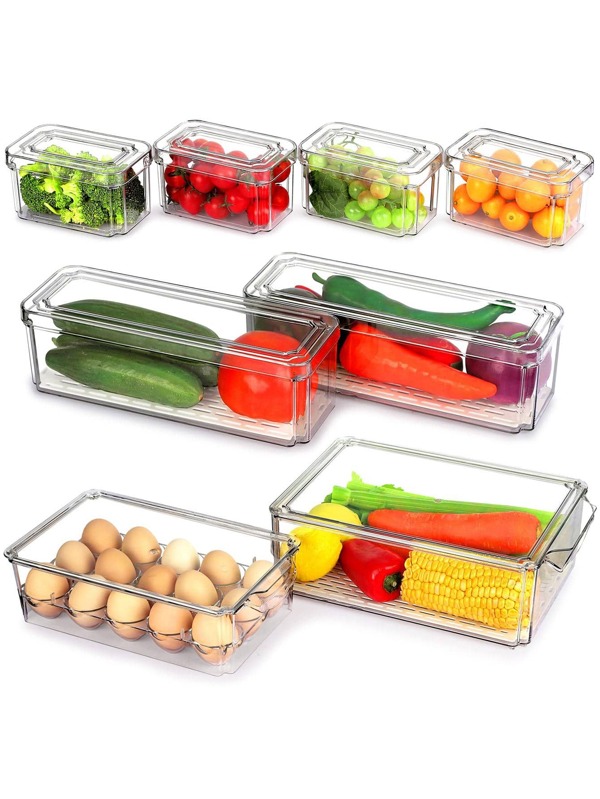 8 Pack Fridge Organizer with Egg Holder, Stackable Refrigerator ...