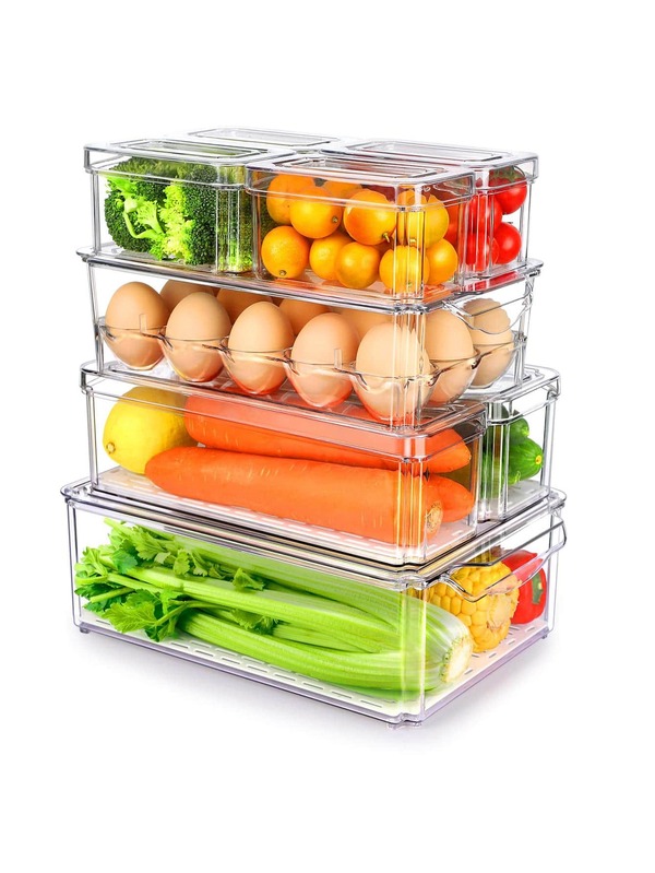8 Pack Fridge Organizer with Egg Holder, Stackable Refrigerator ...