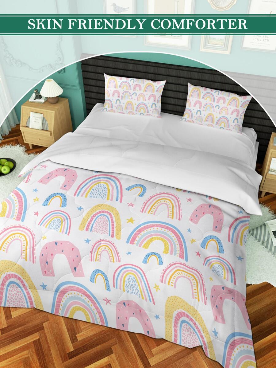 Rainbow Comforter Set for Girls Rainbows and Stars Printed Quilt Set ...