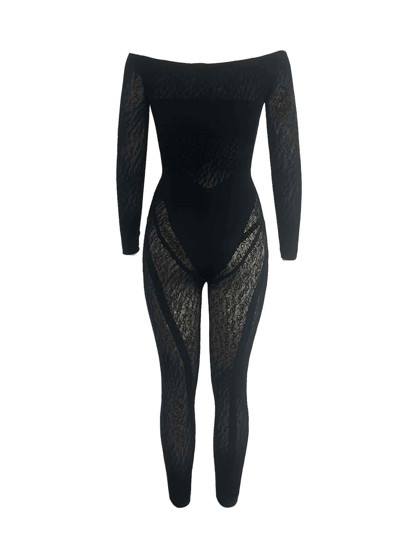 Off Shoulder Cut Out Fishnet Unitard Jumpsuit | SHEIN USA