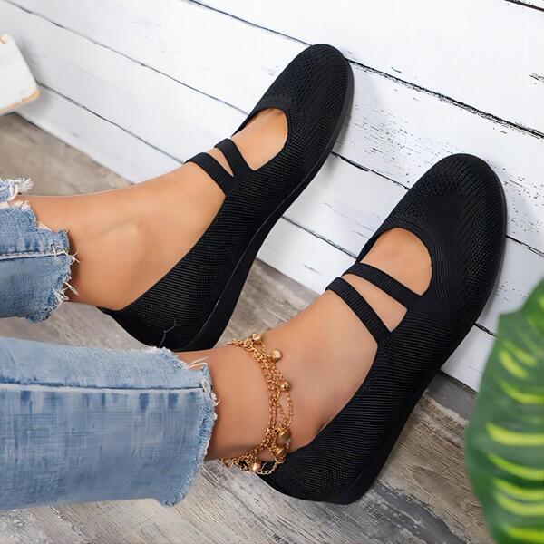 Women Minimalist Cut Out Slip On Flats, Elegant Black Fabric Flats ...