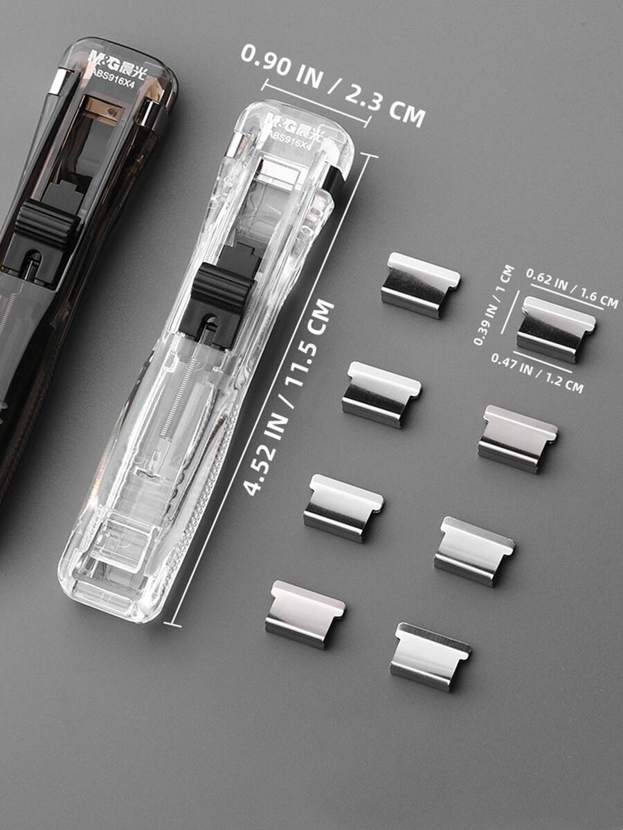 1pc Transparent Clamp Stapler With 1box Push Clip Replacement Staple ...