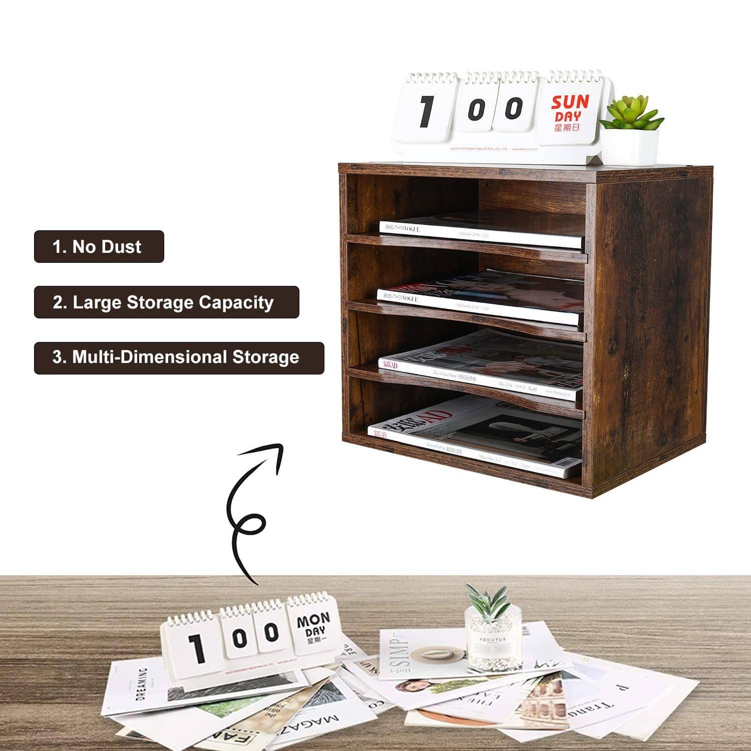 Office Supplies Desk Organizer Wood File Mail Sorter with 3 Adjustable ...