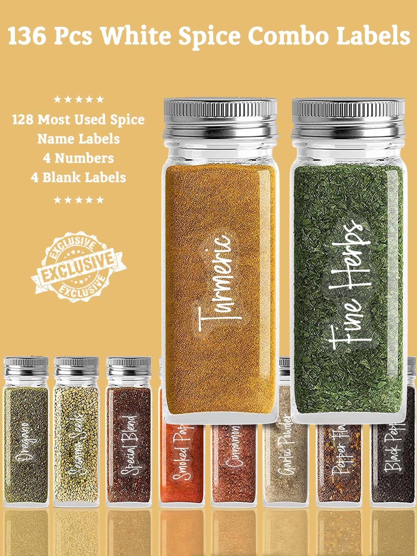 136pcs Spice Labels - Clear Spice Jar Labels Preprinted For Seasoning Herbs Kitchen Spice Rack ...