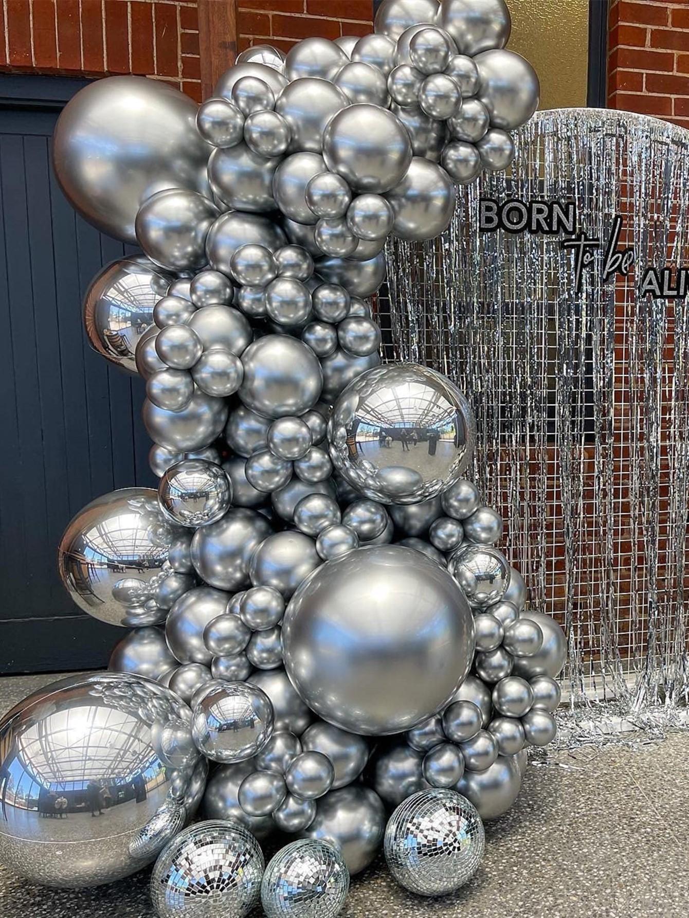 57 piezas Kit de guirnalda de globos de color metálico plata globo ...