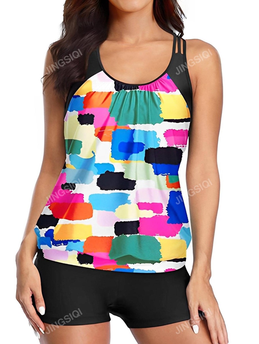 Colorblock Cut Out Tankini Swimsuit | SHEIN USA