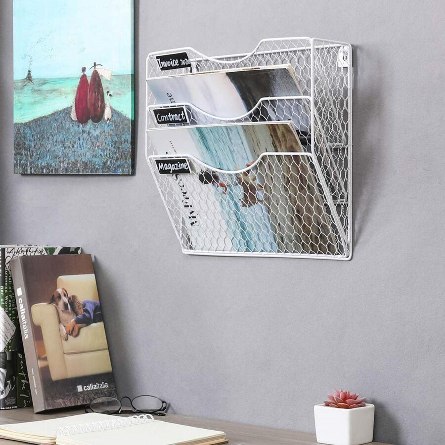Hanging Wall File Holder Mail Organizer Metal Chicken Wire Document ...