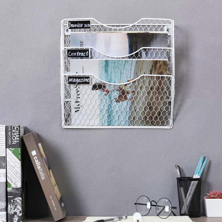 Hanging Wall File Holder Mail Organizer Metal Chicken Wire Document ...
