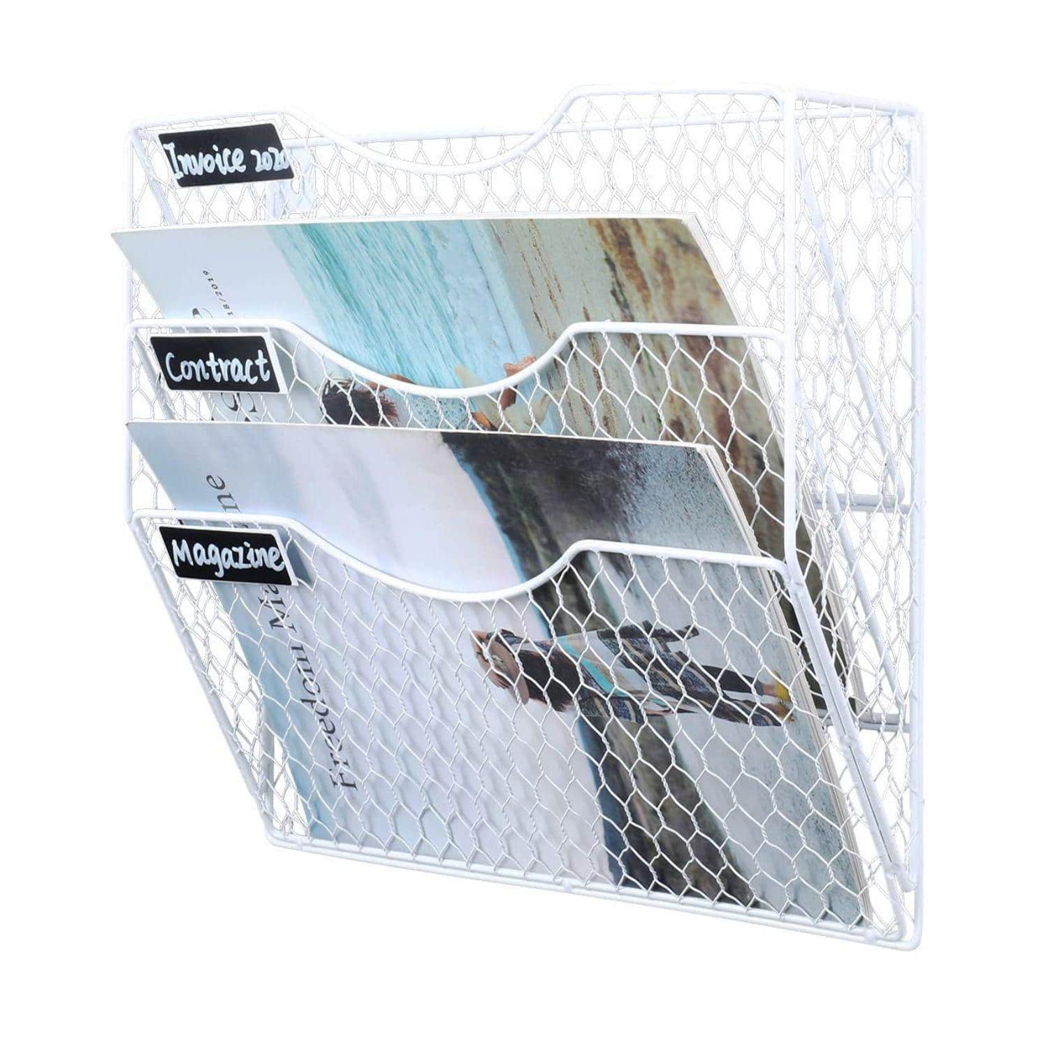 Hanging Wall File Holder Mail Organizer Metal Chicken Wire Document ...