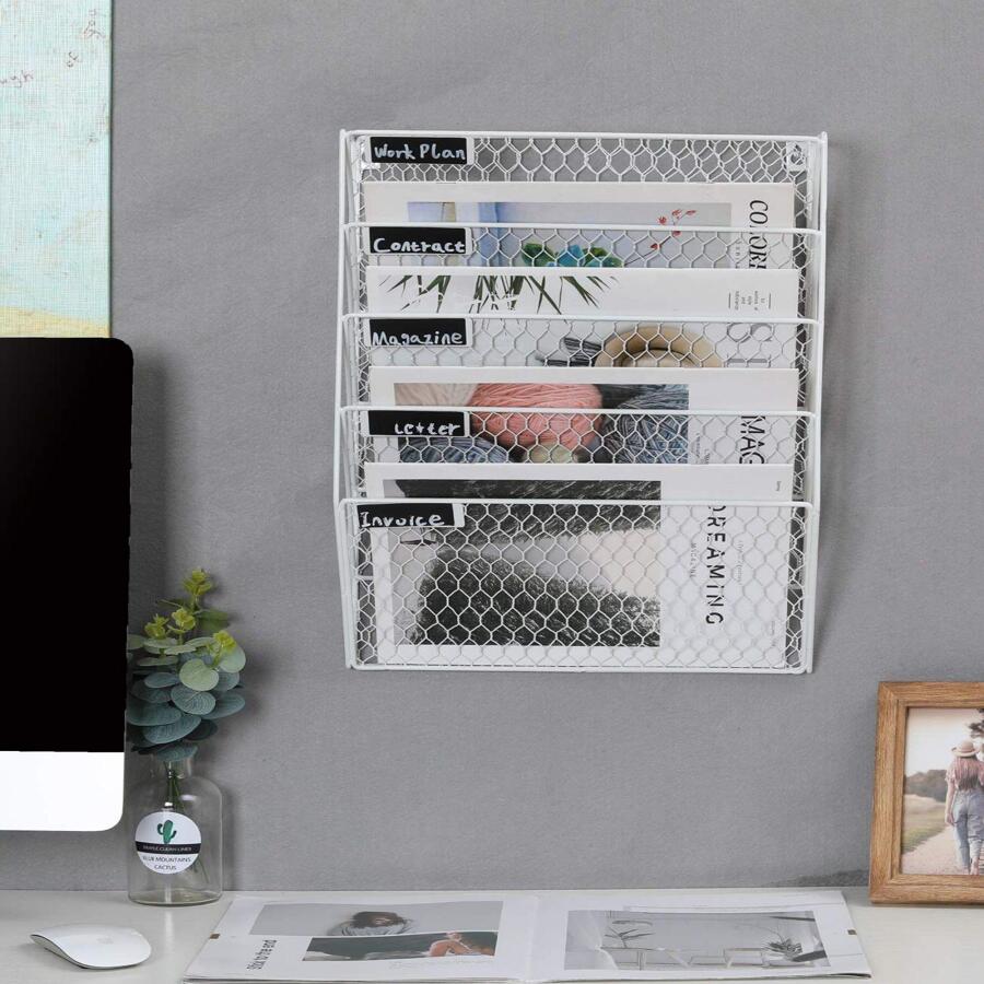 5 Tier Wall File Holder Hanging Mail Organizer Metal Chicken Wire Wall ...