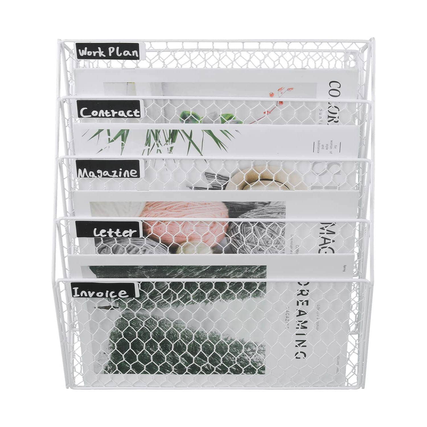 5 Tier Wall File Holder Hanging Mail Organizer Metal Chicken Wire Wall ...