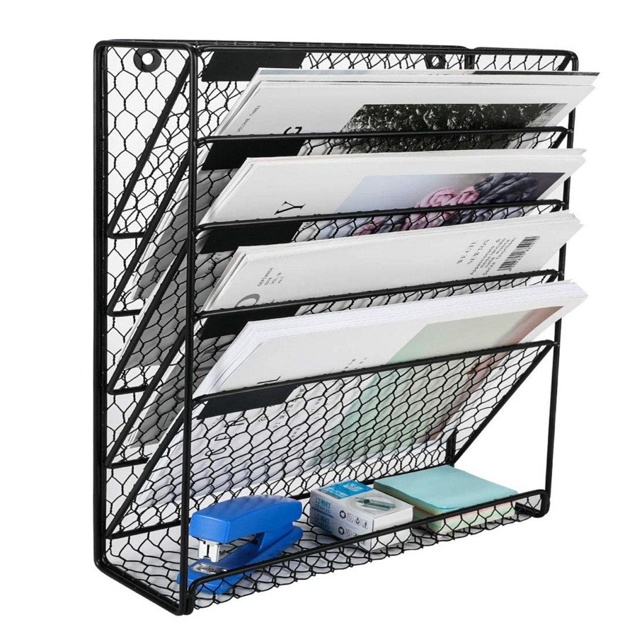 Hanging Wall File Holder Mail Organizer Metal Chicken Wire Wall Mounted ...