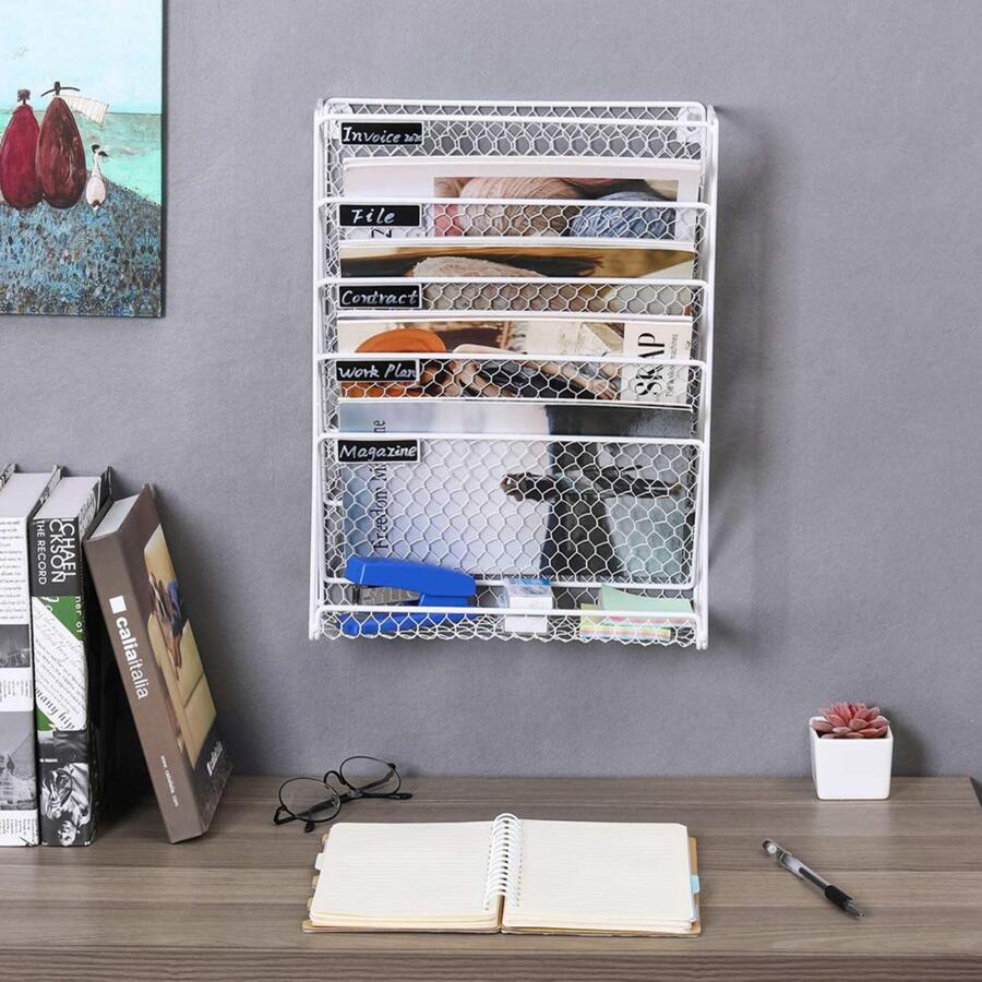Hanging Wall File Holder Mail Organizer Metal Chicken Wire Wall Mounted ...