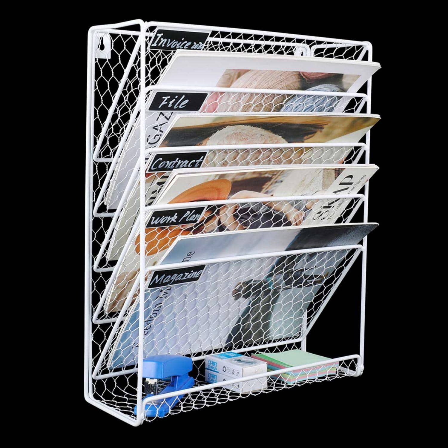 Hanging Wall File Holder Mail Organizer Metal Chicken Wire Wall Mounted ...