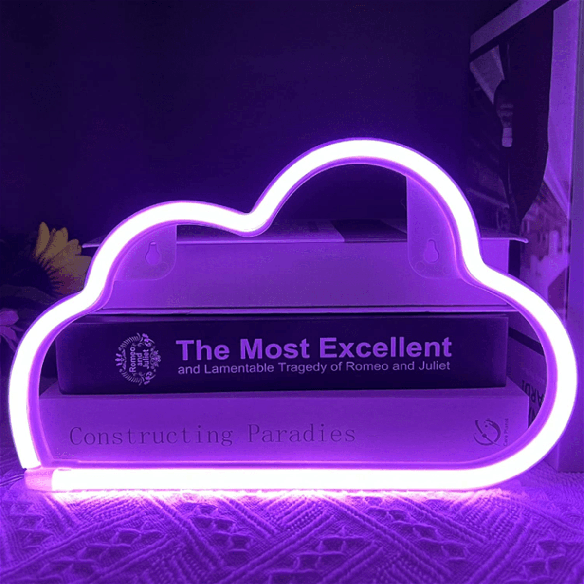 1pc Plastic Neon Light, Creative Cloud Design Purple Led Neon Light ...