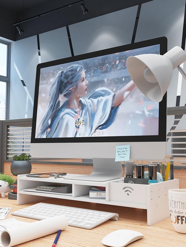1pc PVC Computer Monitor Heightened Shelf Desk Storage Rack | SHEIN UK