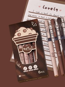6pcs Coffee Theme Liquid Quick-Drying Ink Gel Pens, No smear Soft Touch ...