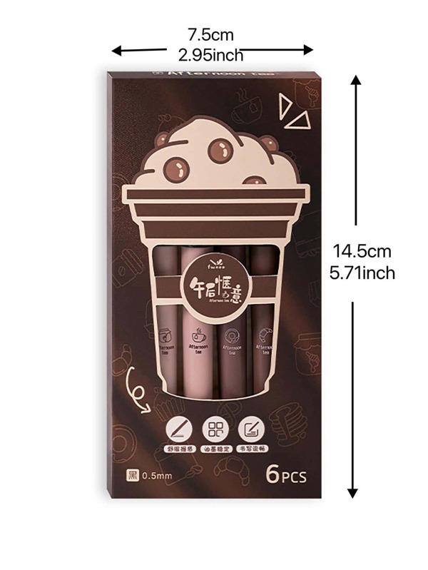 6pcs Coffee Theme Liquid Quick-Drying Ink Gel Pens, No smear Soft Touch ...
