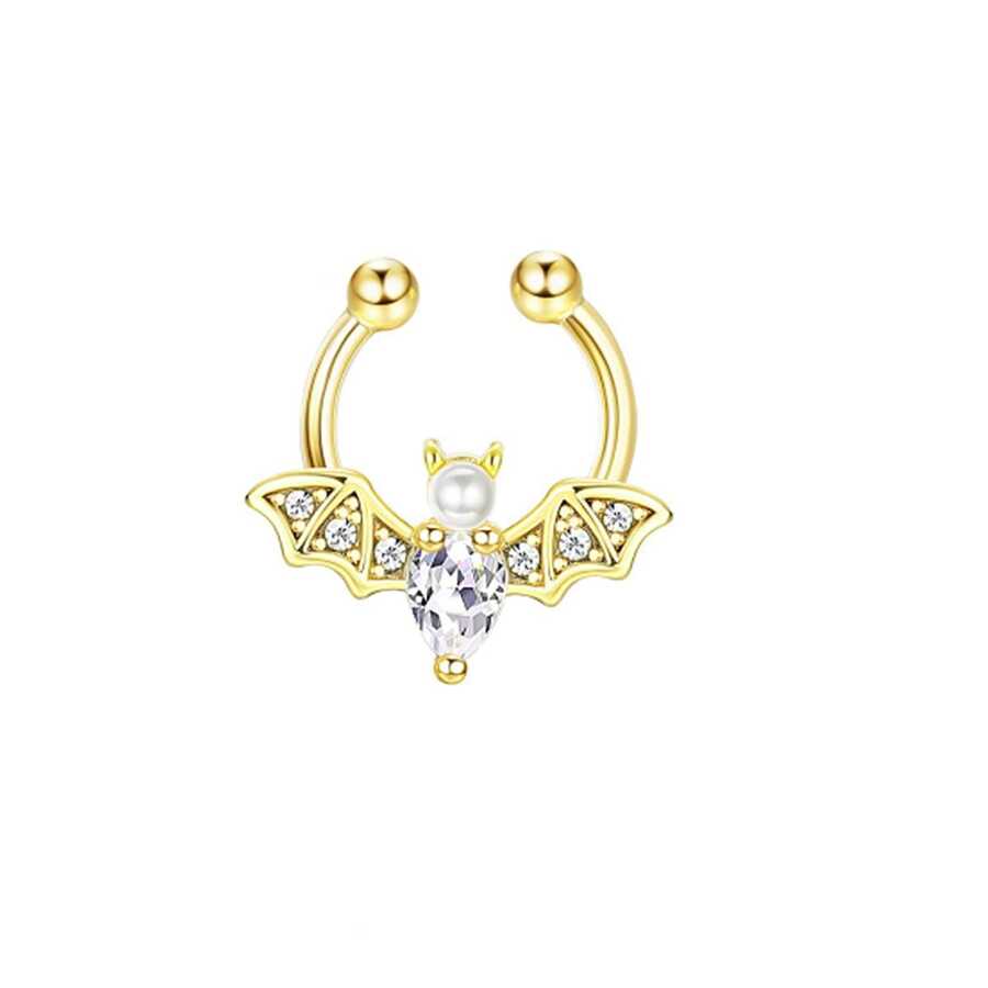 1Pc Cute Halloween Bat Fake Septum Nose Rings, Clip On Faux Pearl Bat ...