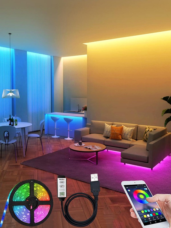 1pc App + 3 Key Control RGB Led Strip Light, Bedroom Decor Party ...