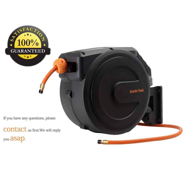 Retractable Air Hose Reel Enclosed with 3/8 in. x 50 ft Hybrid Hose, Lightweight Compressor Hose ...