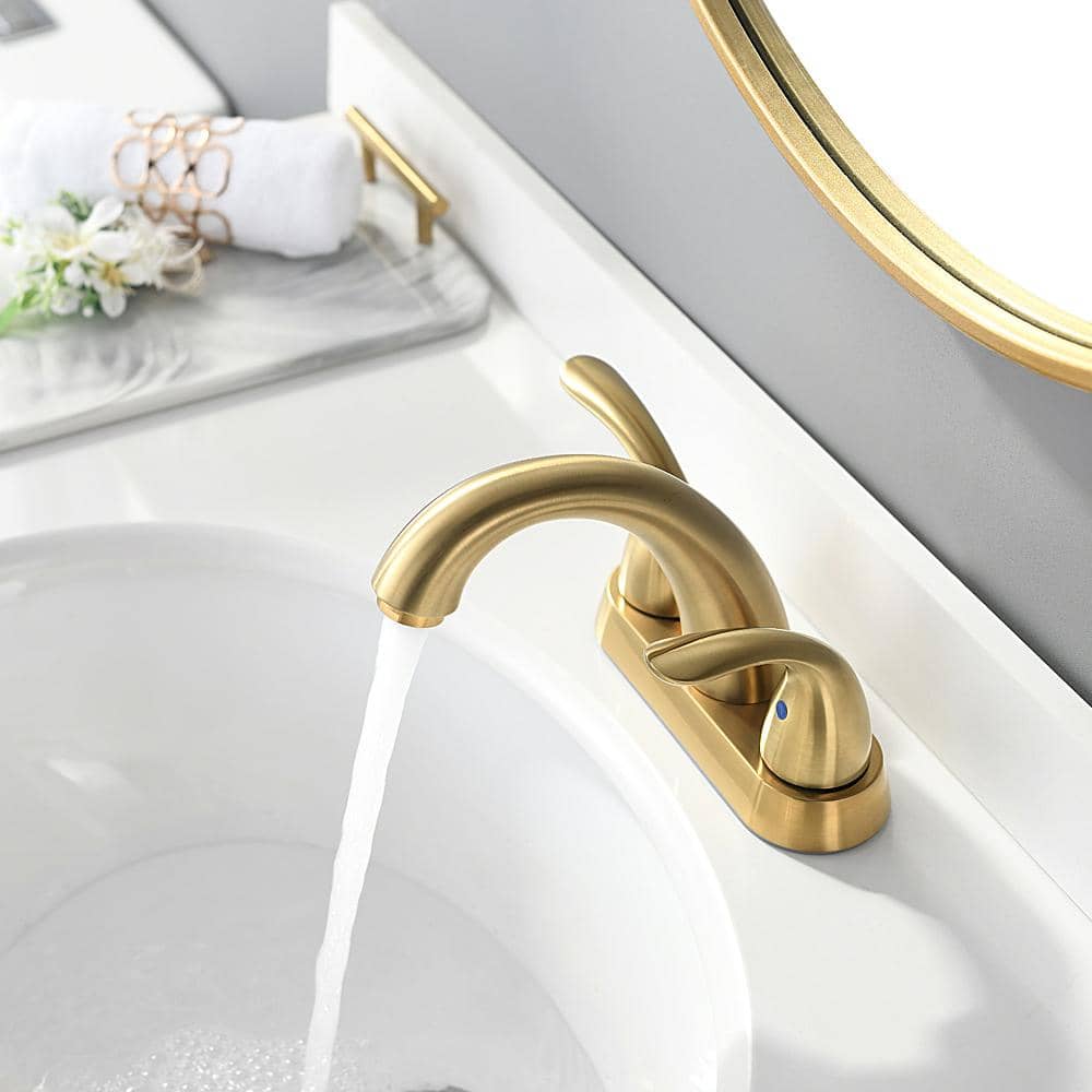 Brushed Gold 4 Inch 2 Handle Centerset Stainless Steel Bathroom Faucet ...