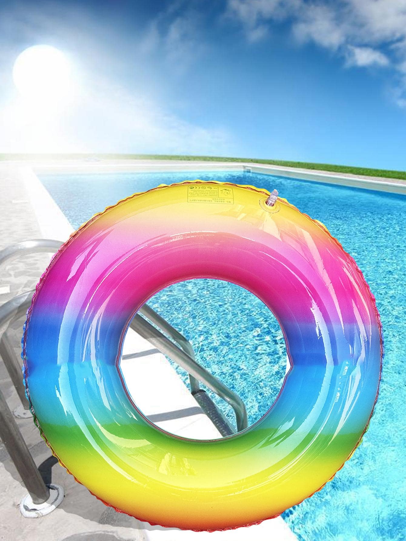 1pc Colorblock PVC Thickened Swimming Inflatable Ring Pool Float for ...
