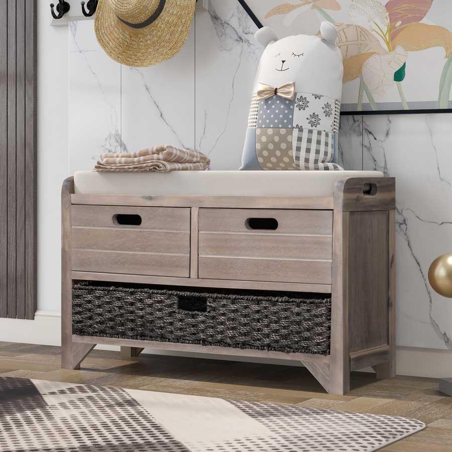 MERAX Storage Bench With Removable Basket And 2 Drawers, Fully ...