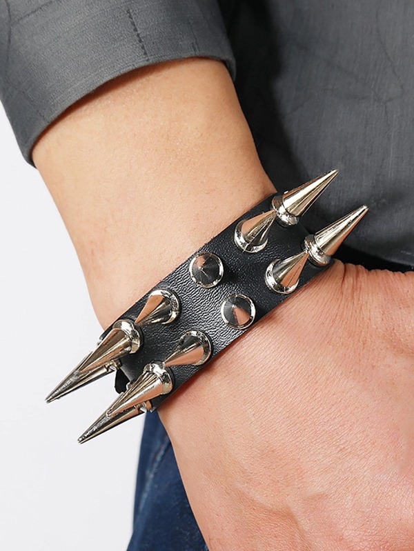1pc Funky Pu Polyurethane Spiked String Bracelet For Men Women For ...