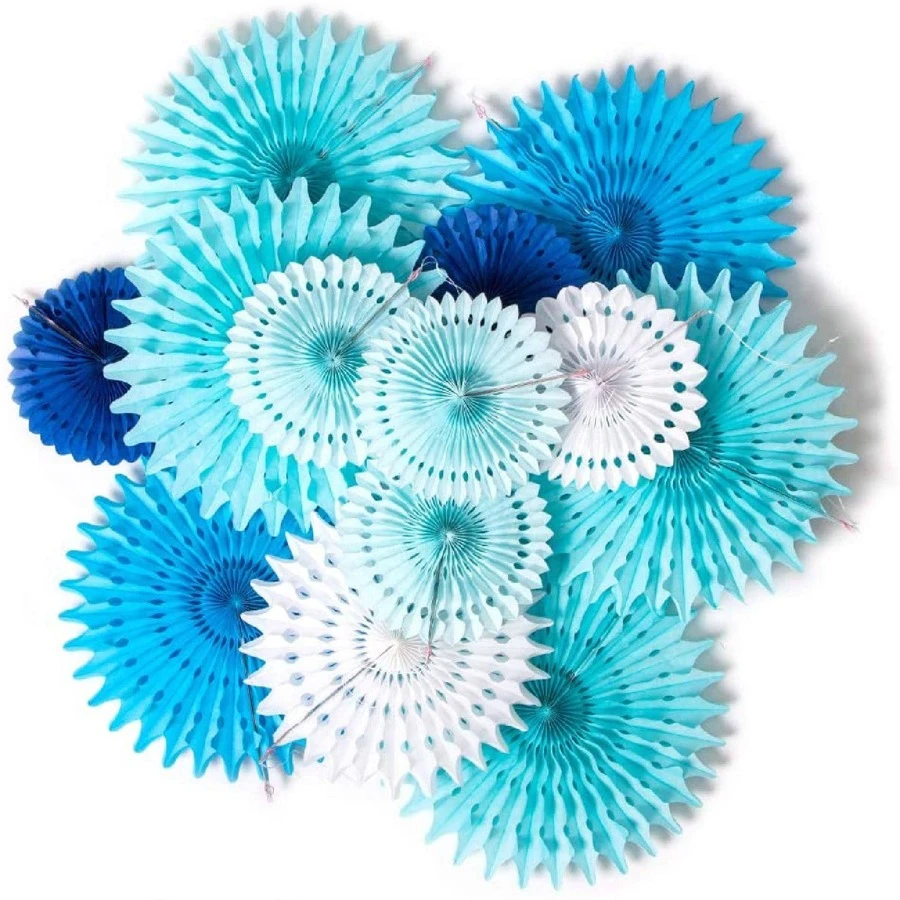 3pcs Hollow Hanging Paper Fan, Baby Blue Creative Decorative Paper Fan ...