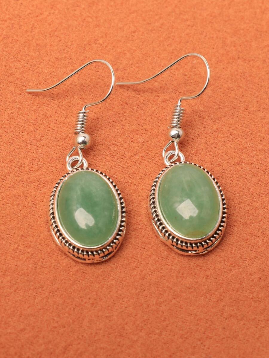 1 Pair Minimalist Faux Green Jade Earrings Fashion Oval Shaped Small Earrings For Women Multi