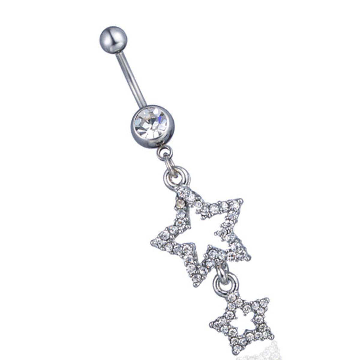1pc Funky Stainless Steel Rhinestone Star Decor Navel Belly Ring For ...