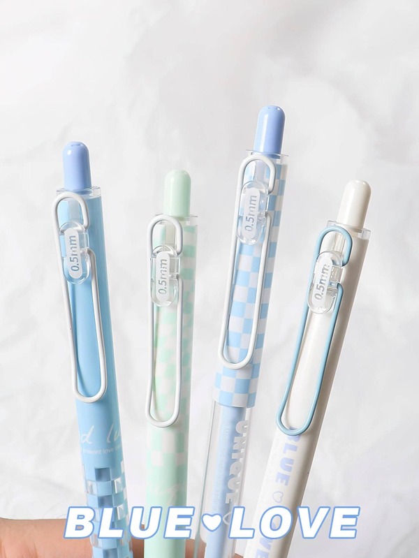 4pcs Blue Love Gel Pens Set Fresh Vanilla Checkerboard 0.5mm Ballpoint ...