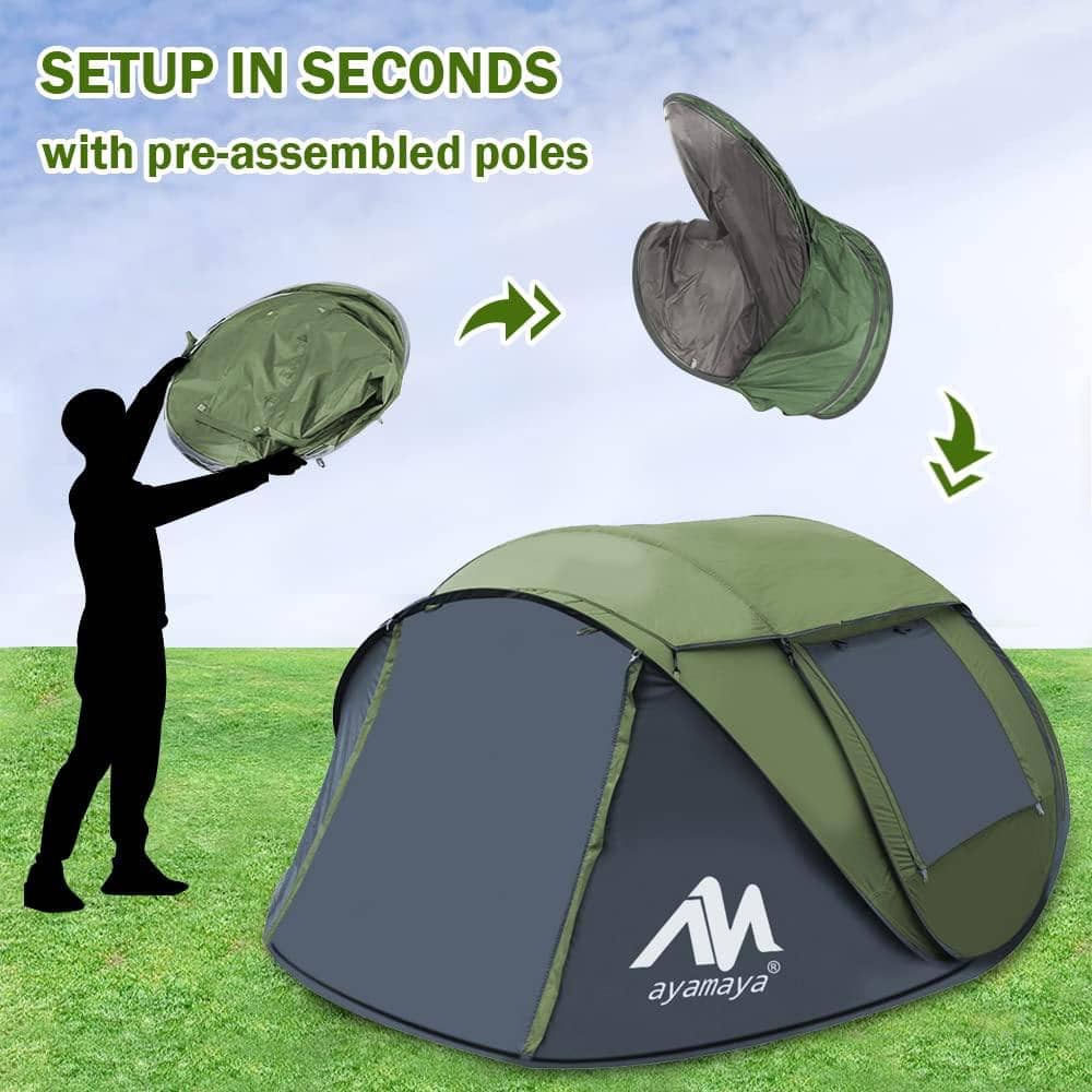 4 Person Pop Up Tents for Camping - AYAMAYA Waterproof Instant Family Tents with Skylight ...