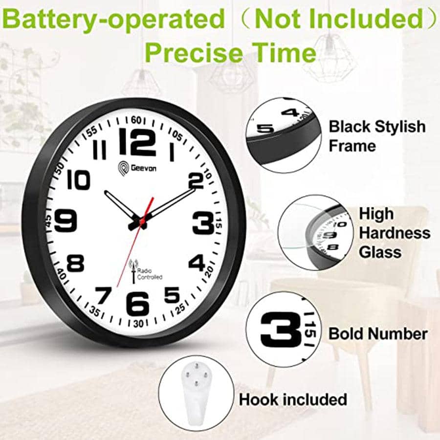 Geevon Atomic Wall Clock, 12" Analog Atomic Clock Battery Operated for ...