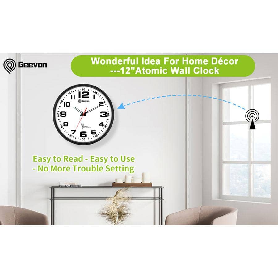 Geevon Atomic Wall Clock, 12" Analog Atomic Clock Battery Operated for ...