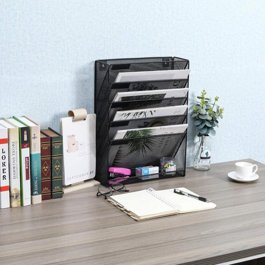 Wall Mount File Organizer 6 Tier Vertical Hanging File Folders Holder ...