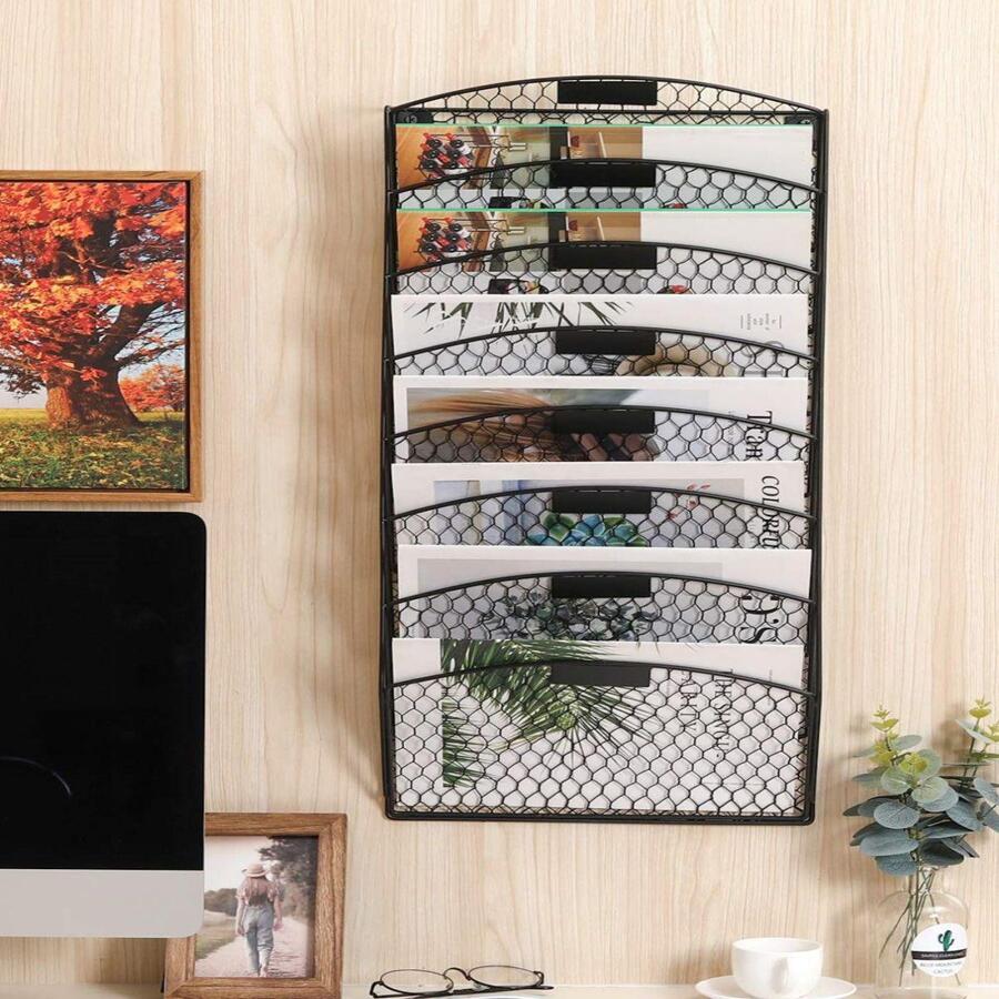 8&10 Tier Wall File Holder Hanging Mail Organizer Metal Chicken Wire ...
