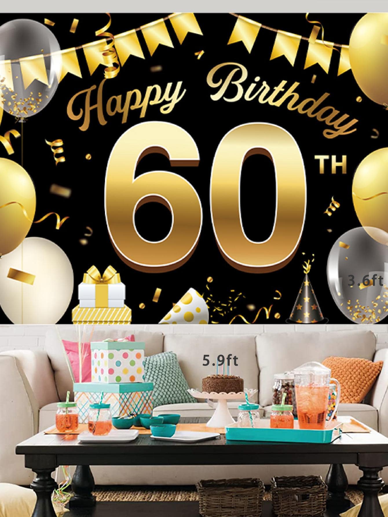 Black & Gold 60th Birthday Party Backdrop Happy Birthday | SHEIN