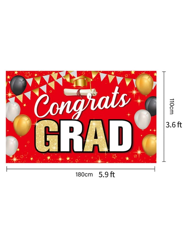 Red Graduation Party Decoration Backdrop Red & Black Congrats Grad ...