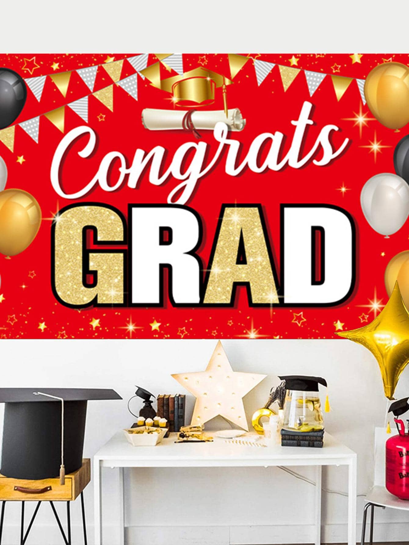 2024 Red Graduation Party Decorative Backdrop Cloth, Congrats Grad ...